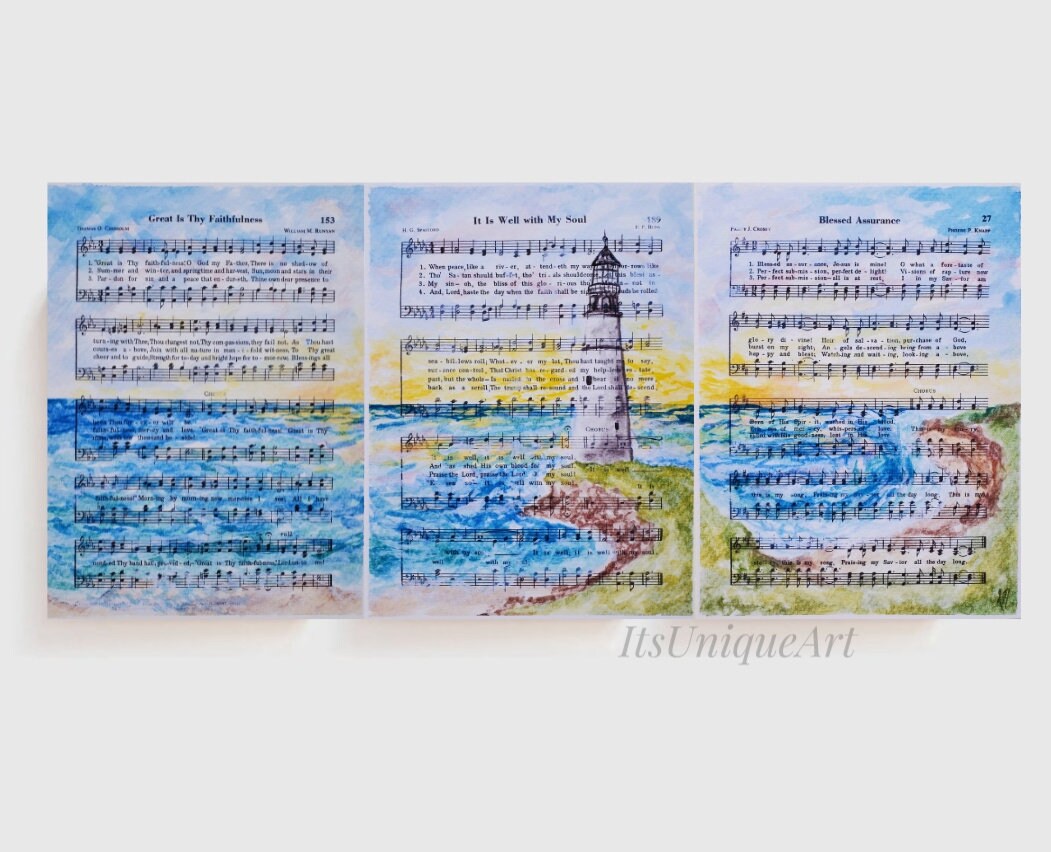 Set of 3 Hymnal Art Prints Hymn Coastal Lighthouse Seascape Christian ...