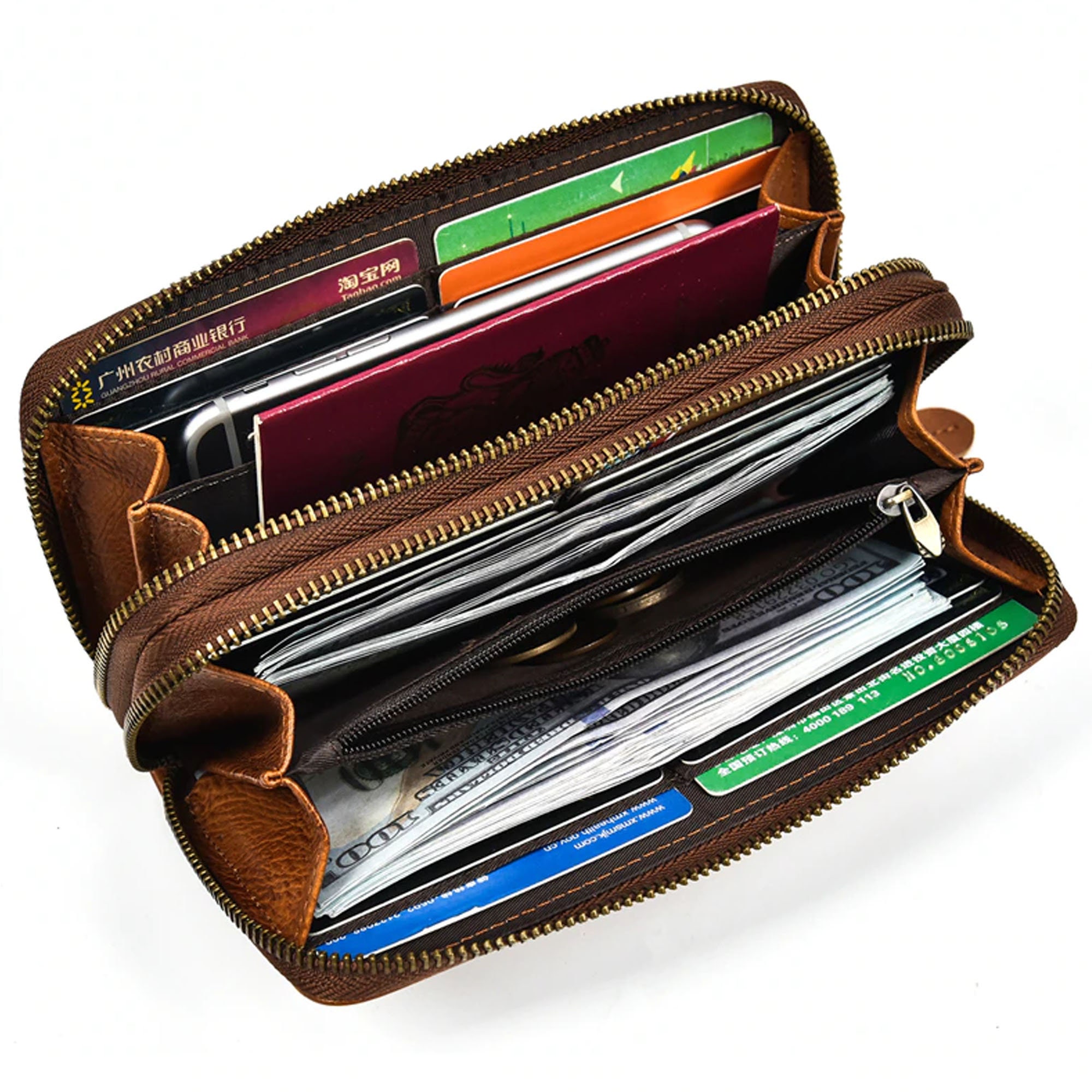 New Double Zip Vintage Leather Wallet ,genuine Leather Wallet , Wallet ...