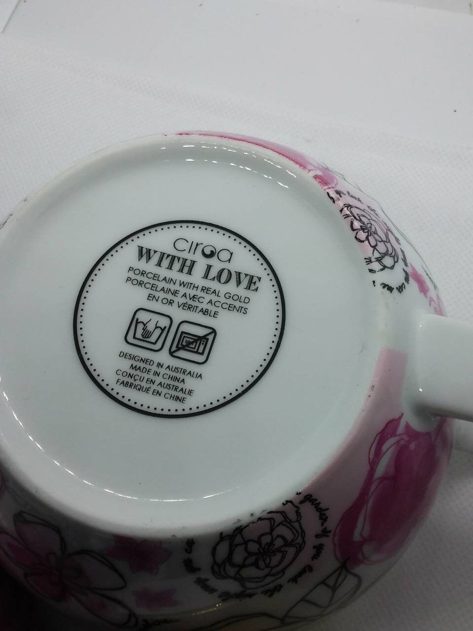 Ciroa Porcelain 3 Piece Teapot and Cup Floral Pink and White Design ...