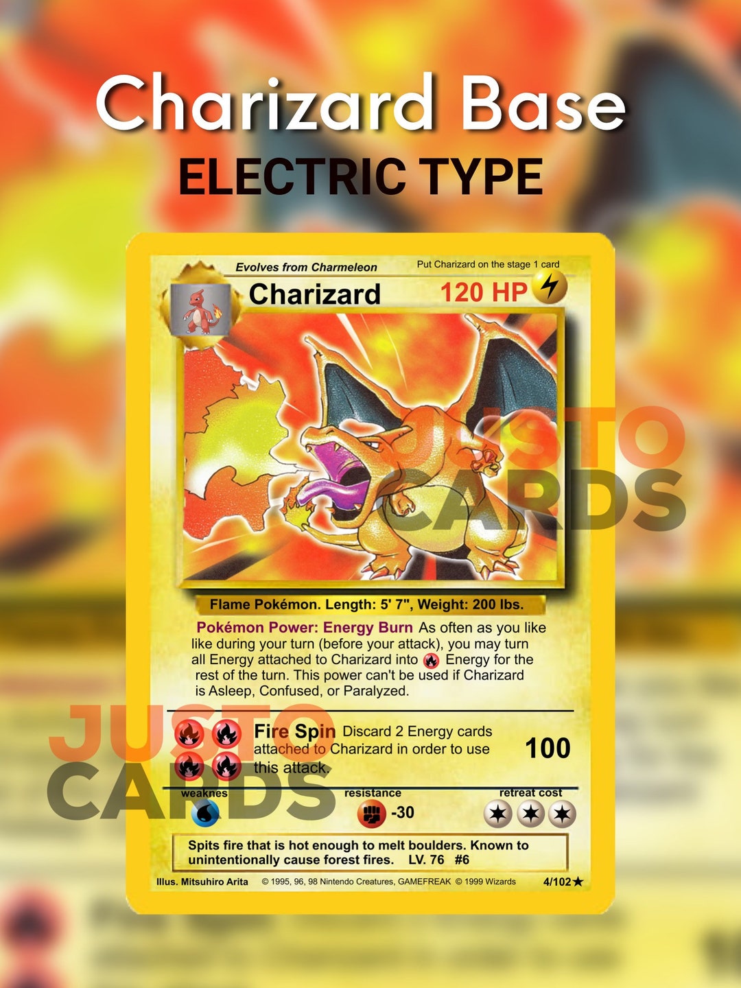 Charizard Electric Type Alternate Custom Pokemon Card - Etsy