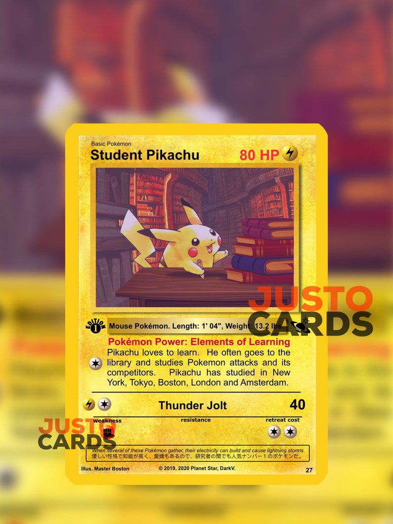Student Pikachu Custom Pokemon Card Planet Star 1e Editie - Etsy