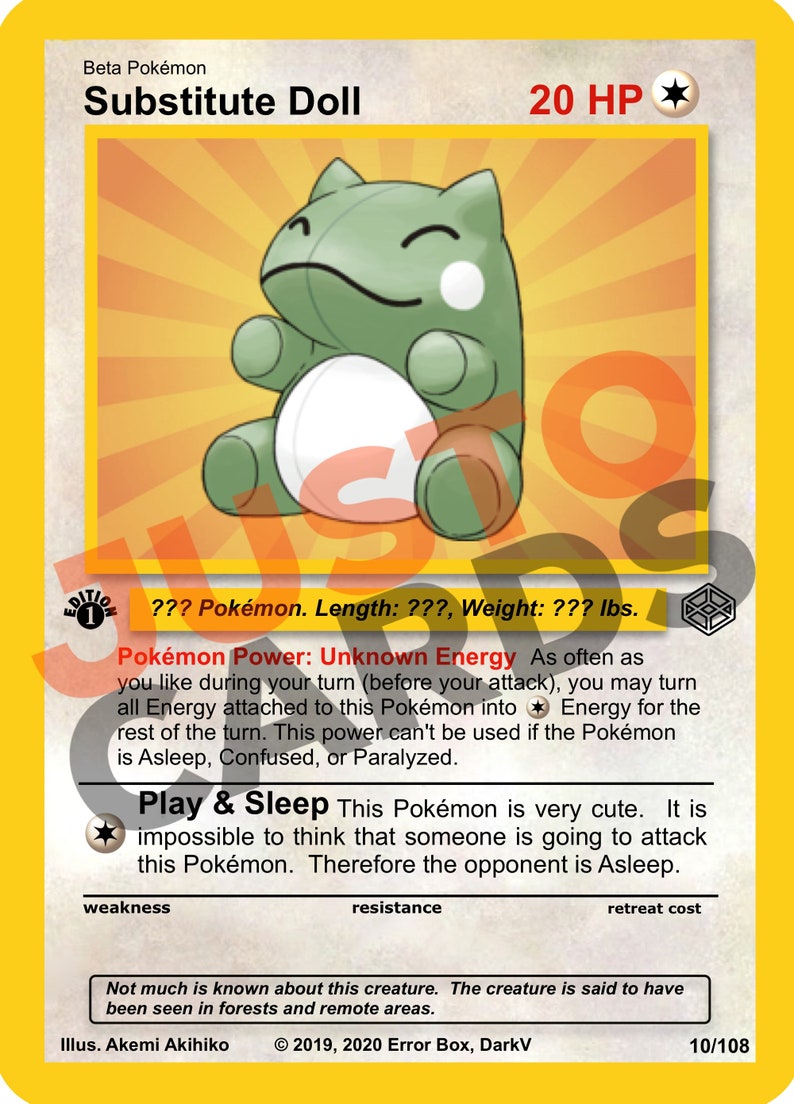 Beta Pokémon Substitute Doll Pokemon Card custom Pokemon - Etsy