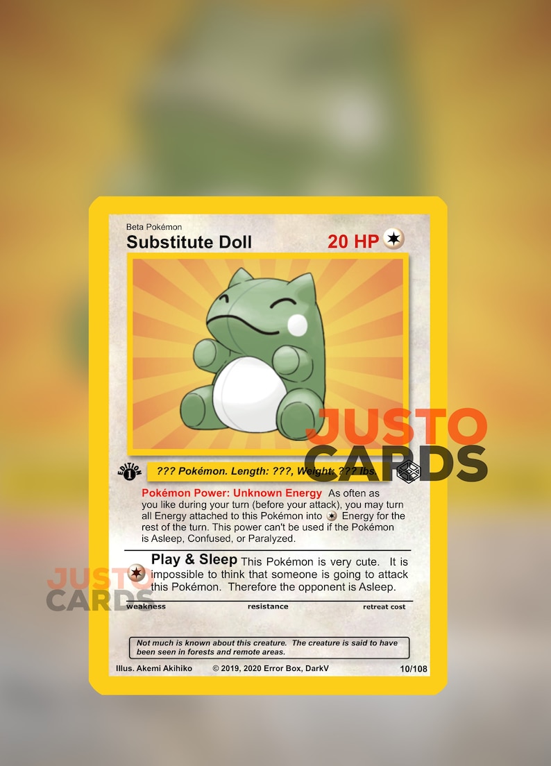 Beta Pokémon Substitute Doll Pokemon Card custom Pokemon - Etsy