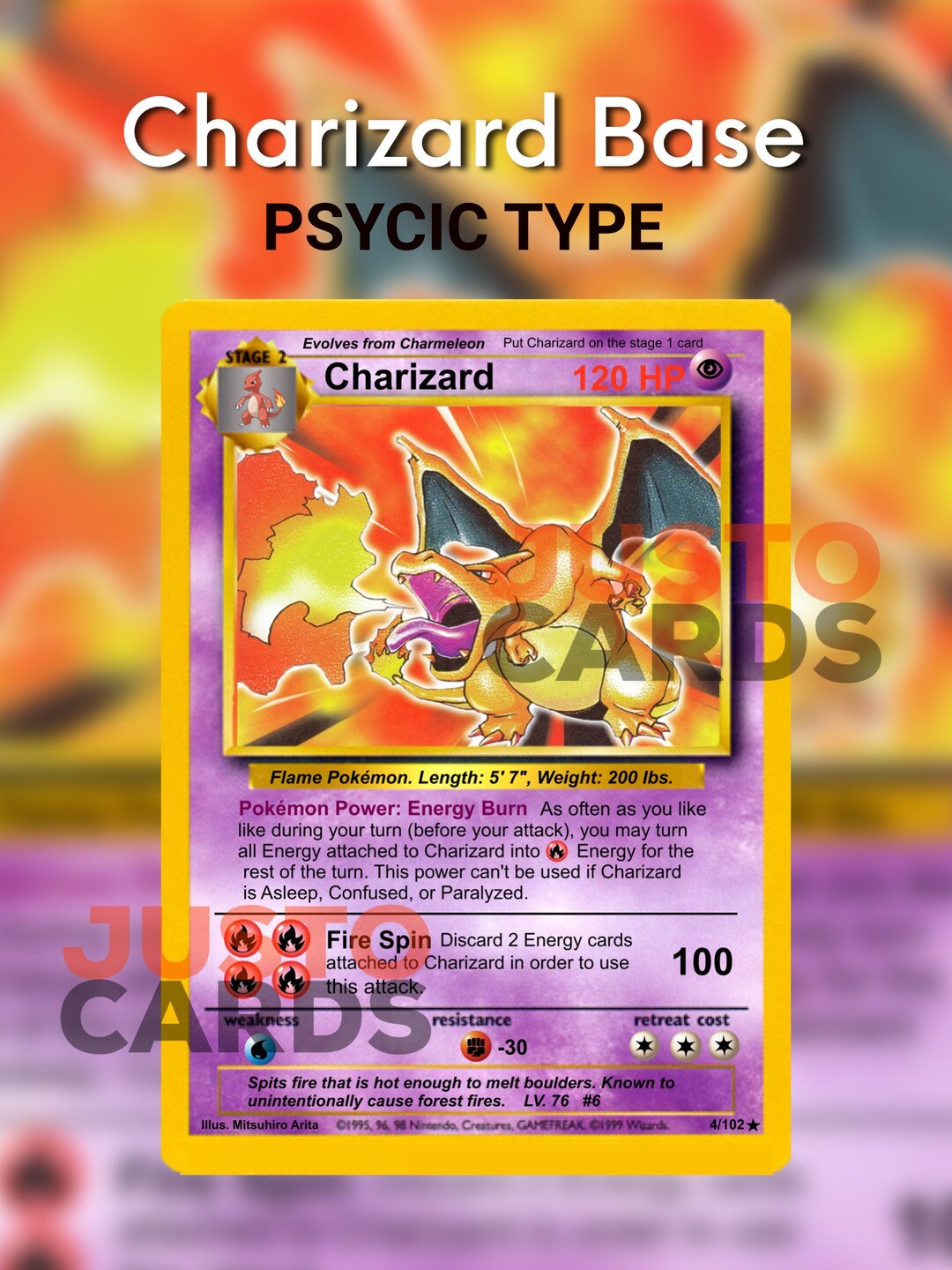 Charizard Psycic Type Pokemon Card Custom Charizard Art - Etsy
