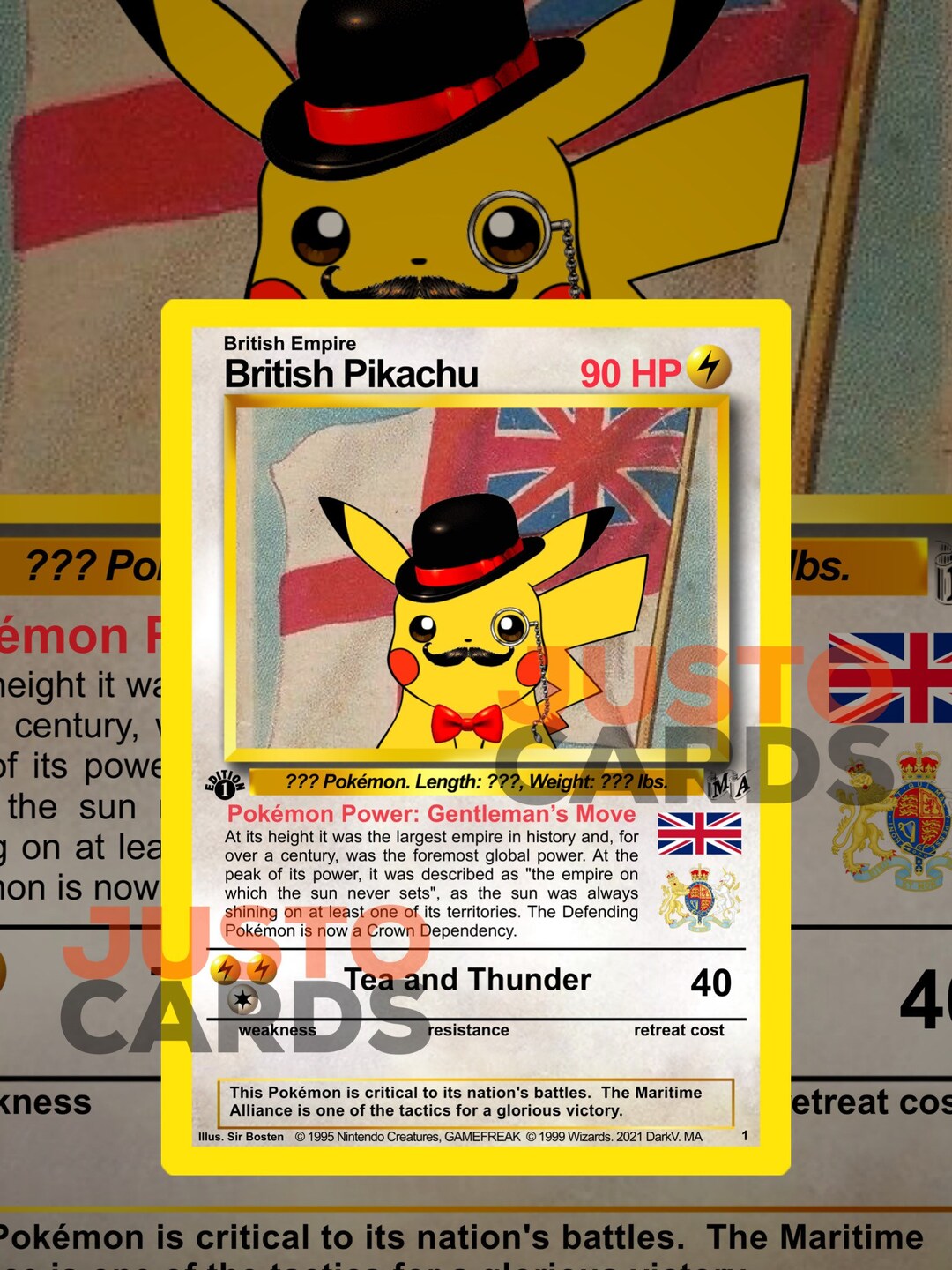 British Pikachu Custom Card Pokemon Art - Etsy