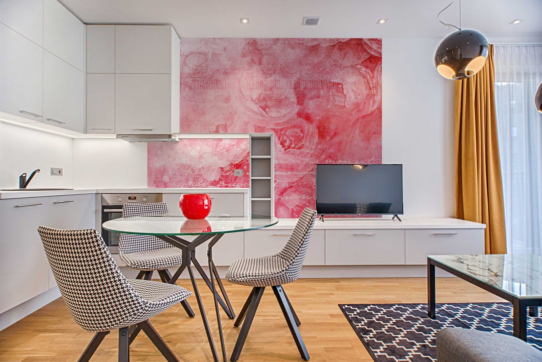 Red Floral Removable Wallpaper Wall Mural Peel and Stick - Etsy