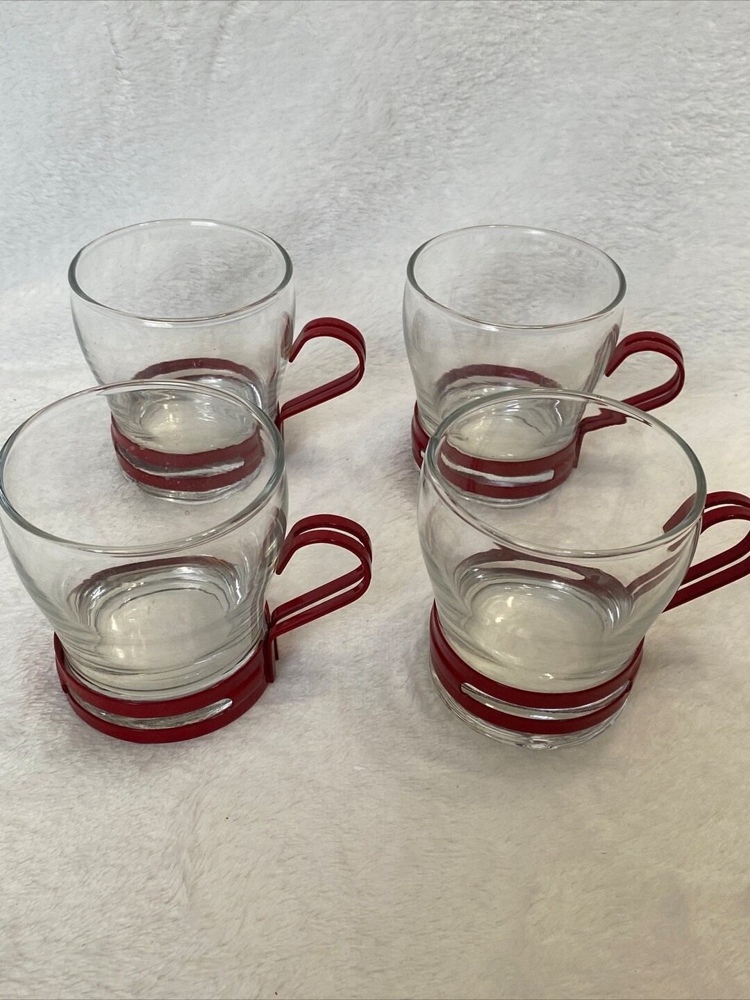 Espresso Clear Glass Cups With Metal Red Handle Set of 4 - Etsy