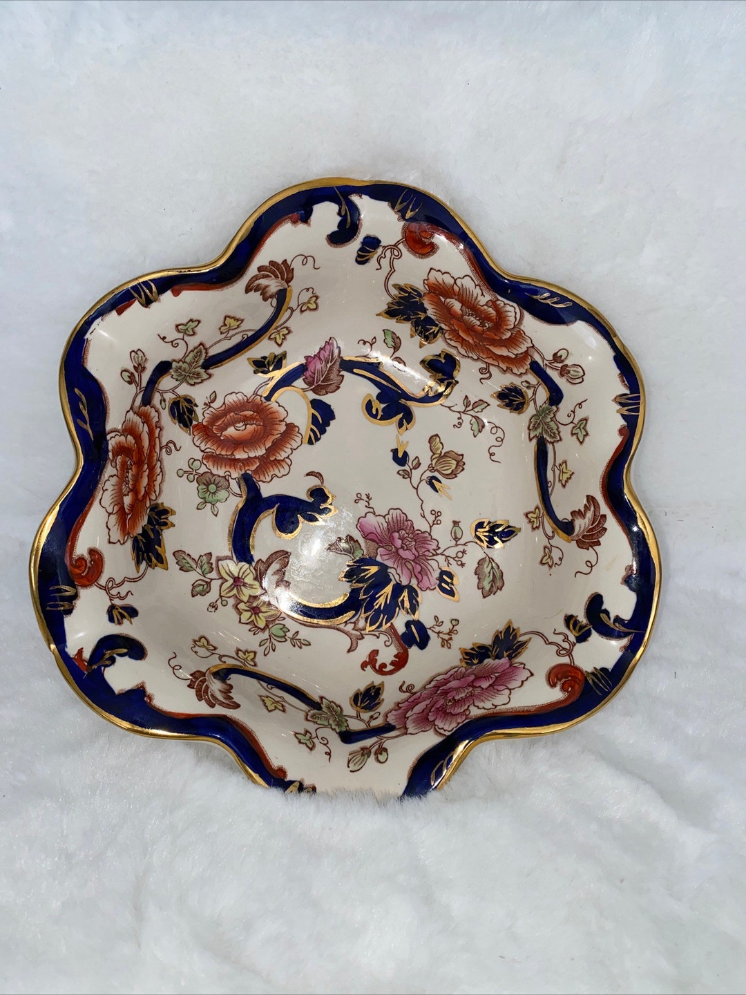 Masons Mandalay Blue Ironstone 9 Round Open Scallop Edged Serving Bowl ...