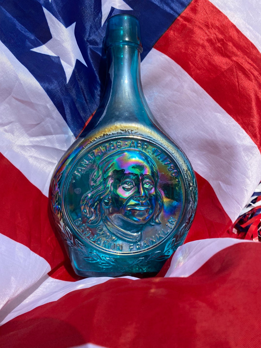 BENJAMIN FRANKLIN Wheaton Blue Iridescent Limited Edition Glass Bottle ...
