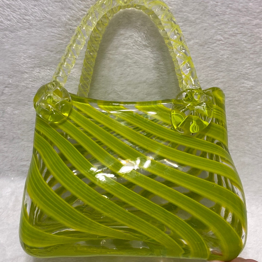Vintage Lime Green Art Glass Purse Lime Green Yellow Striped Swirls - Etsy