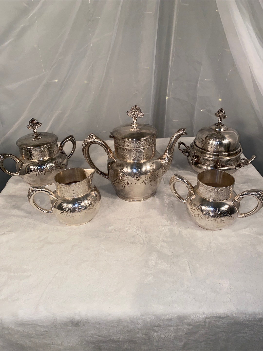 Columbia Silver Co Quadruple 1001 Set of 5 (9pieces) Teapot, Creamer ...