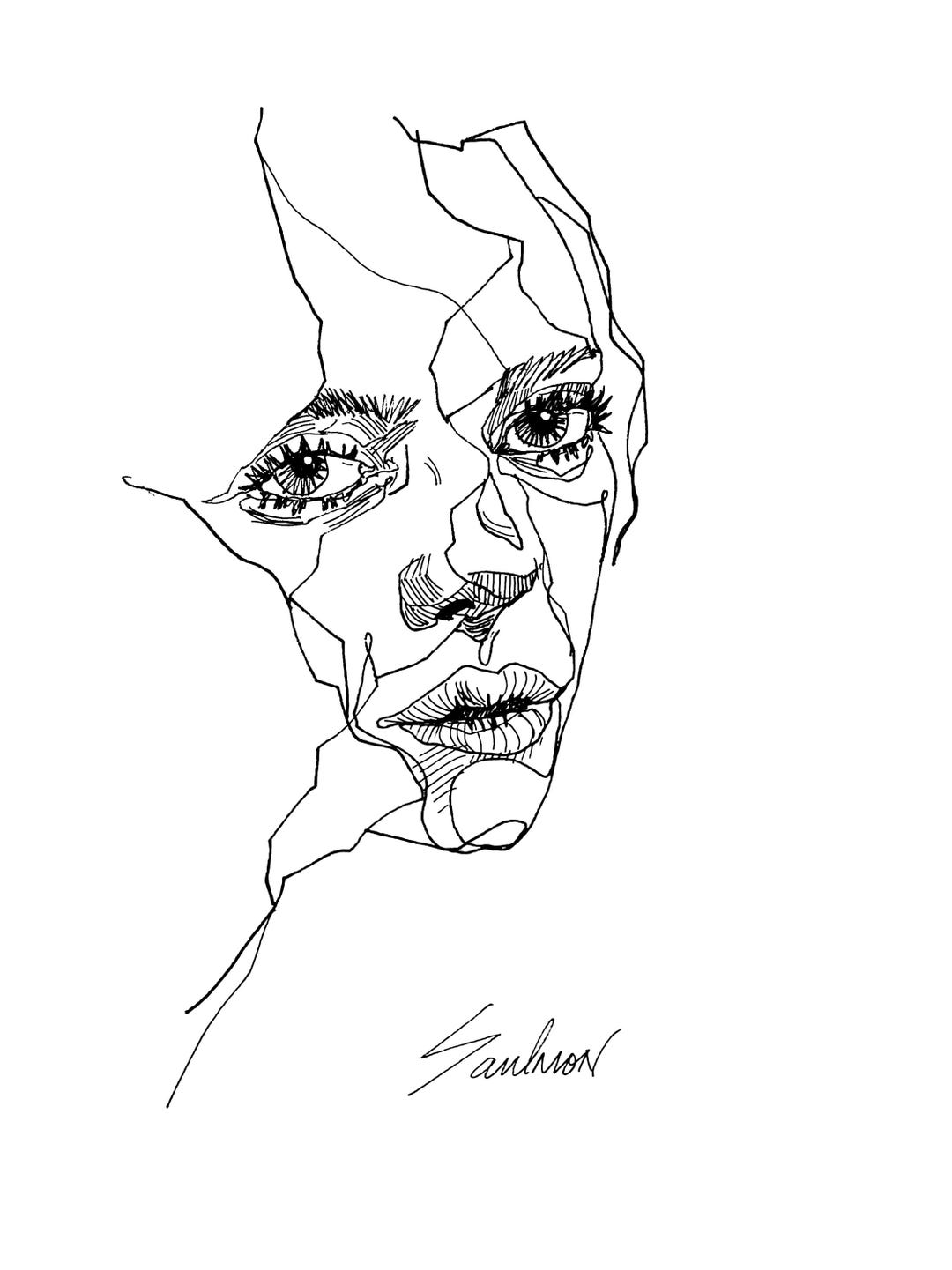 Original Ink Line Drawing on Watercolor Paper_ Minimalist Art Signed by ...