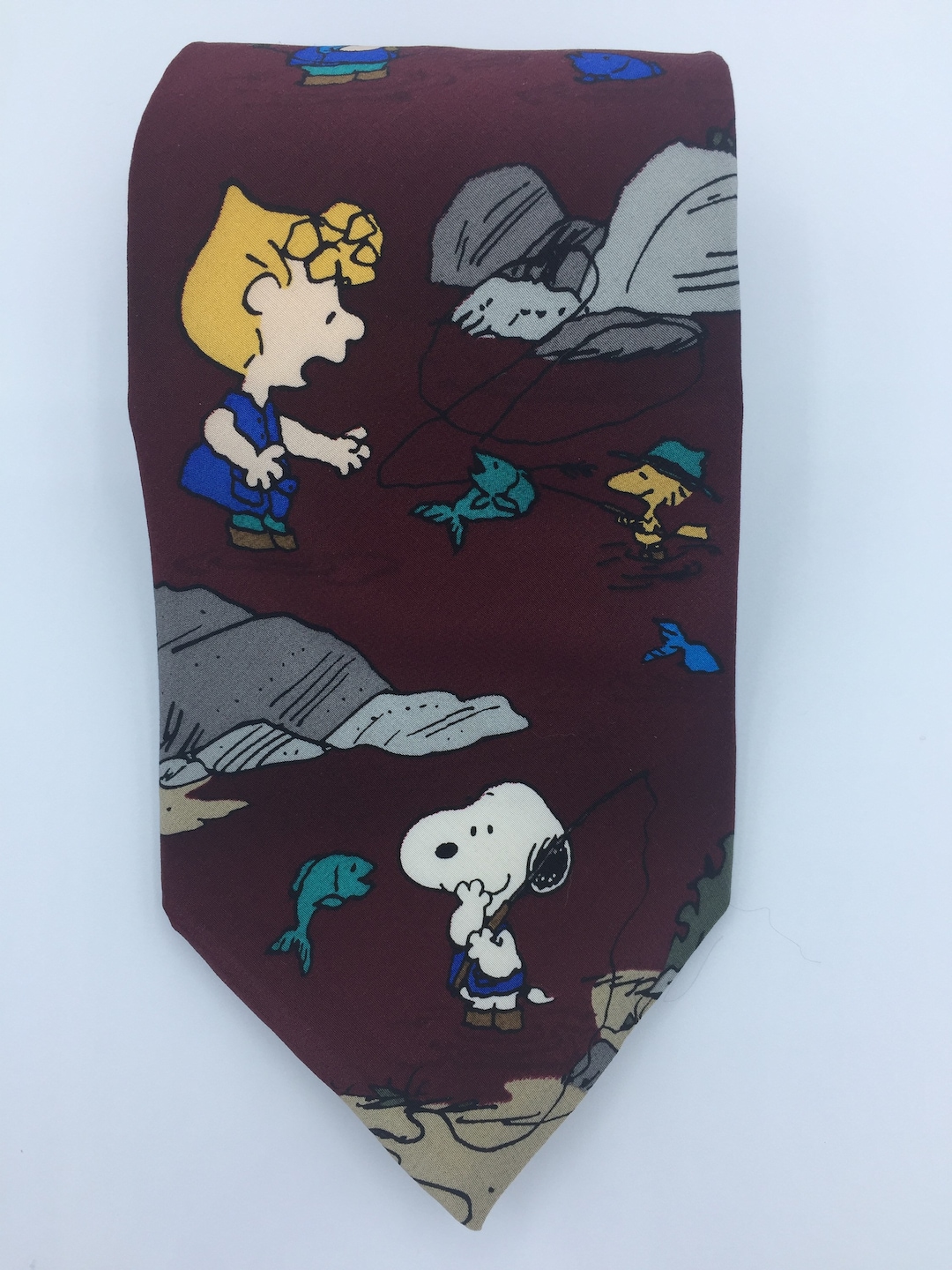 Draft Vintage Snoopy Peanuts this is Life Necktie Snoopy Fishing ...