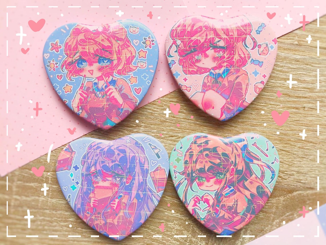 Doki Doki Literature Club Heart Badges 57mm Button Pins - Etsy