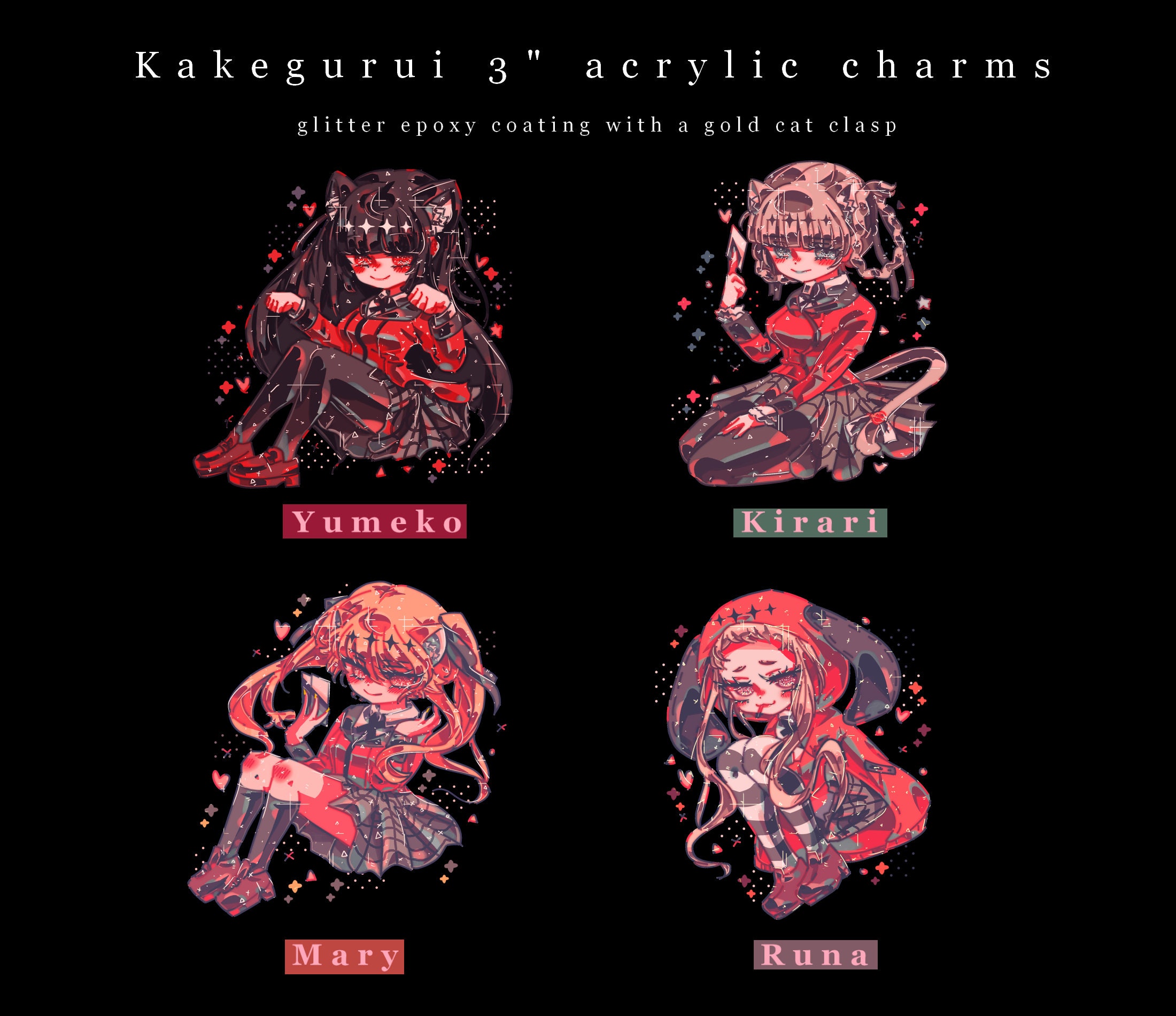 Kakegurui Acrylic Charms - 3" Double Sided Keychains With Glitter Epoxy ...