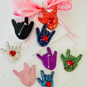 Beaded ASL 'I Love You' Brooch: Rhinestone Sign Language Pin - Etsy