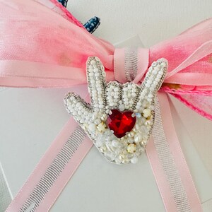 Beaded ASL 'I Love You' Brooch: Rhinestone Sign Language Pin - Etsy