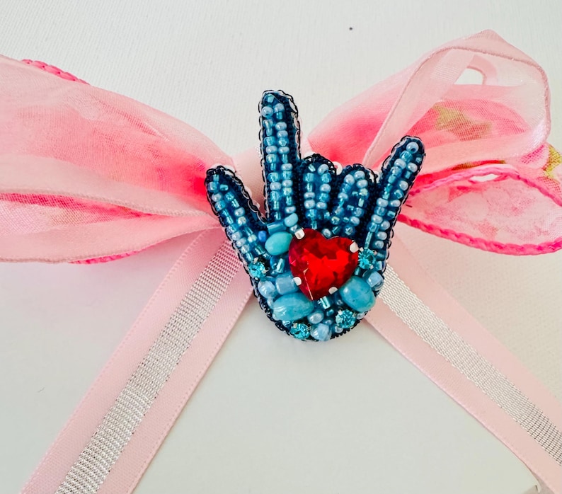 Beaded ASL 'I Love You' Brooch: Rhinestone Sign Language Pin - Etsy