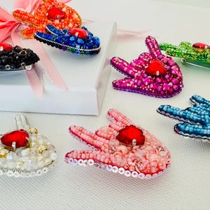 Beaded ASL 'I Love You' Brooch: Rhinestone Sign Language Pin - Etsy