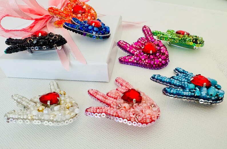 Beaded ASL 'I Love You' Brooch: Rhinestone Sign Language Pin - Etsy