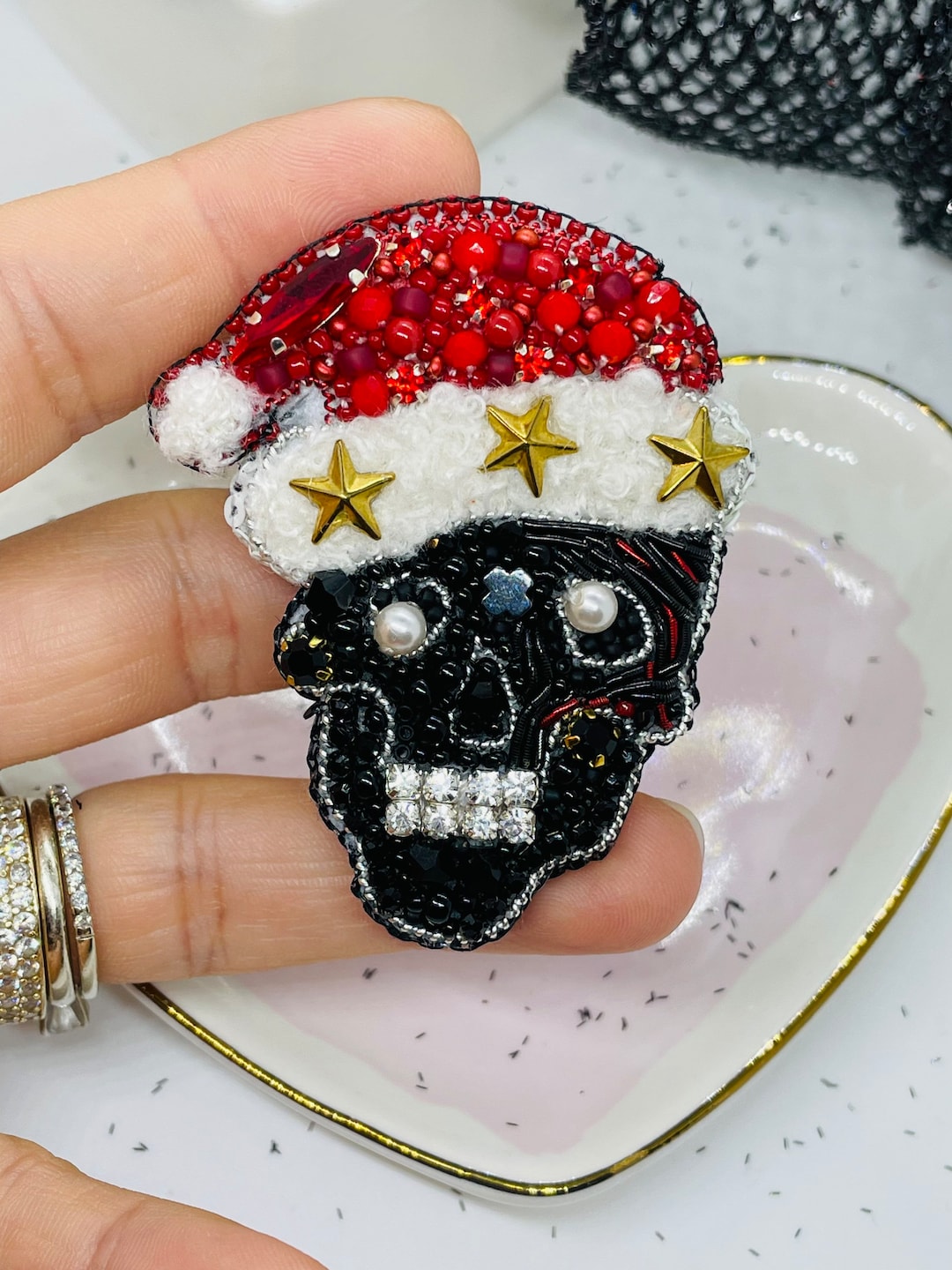 Christmas Handmade Beaded Skull Brooch With Santa Hat - Etsy