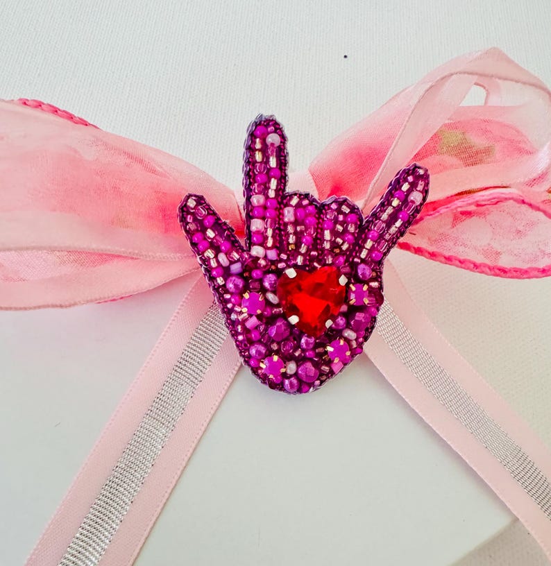 Beaded ASL 'I Love You' Brooch: Rhinestone Sign Language Pin - Etsy