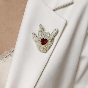 Beaded ASL 'I Love You' Brooch: Rhinestone Sign Language Pin - Etsy