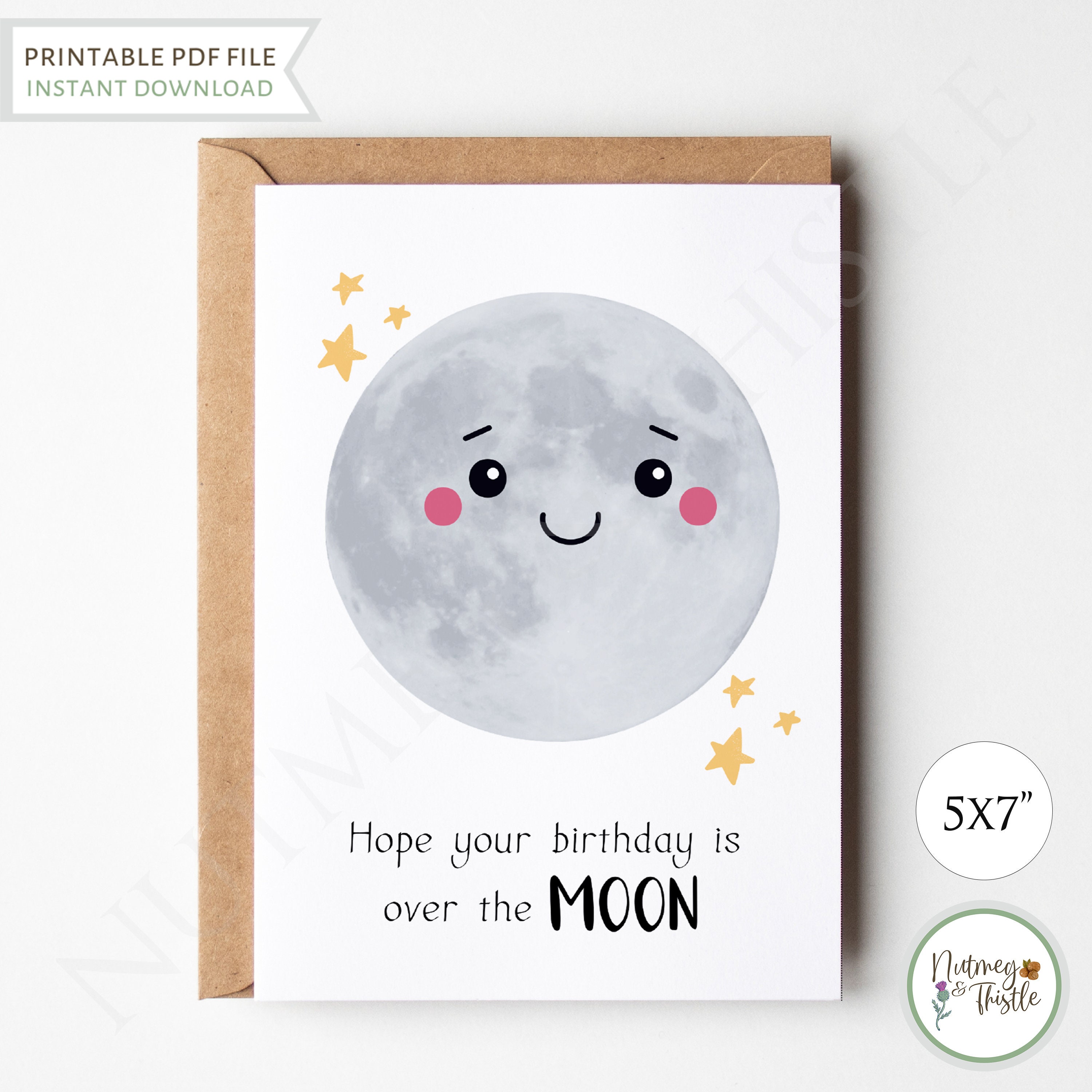 Moon Birthday Card, Kawaii Funny Birthday Card Boyfriend Girlfriend ...