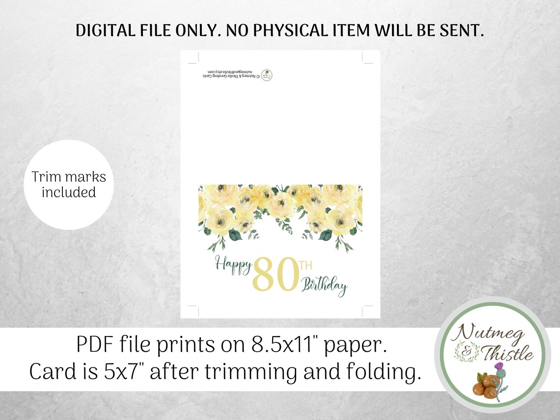 Yellow Flowers 80th Birthday Card, Grandma Mom 80th Birthday Floral ...
