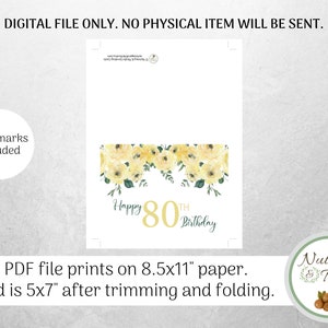 Yellow Flowers 80th Birthday Card, Grandma Mom 80th Birthday Floral ...