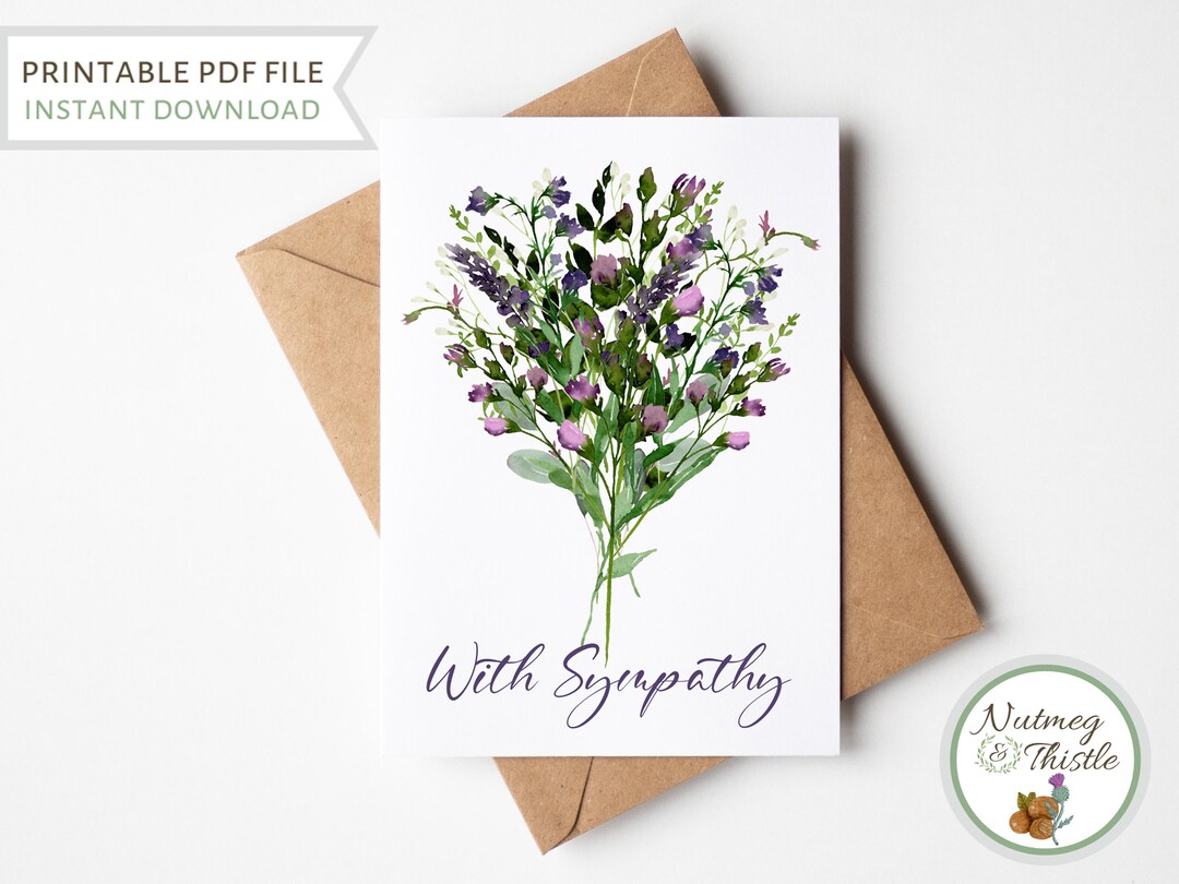 Purple Wildflower Print Sympathy Card, Loss of A Loved One Bereavement ...