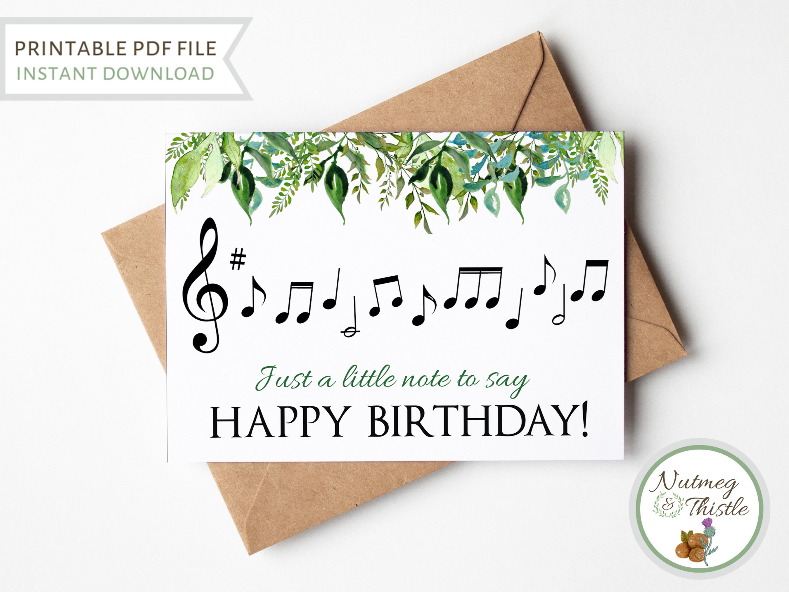 Music Birthday Card, Teacher Music Student Gift Printable Greeting Card ...