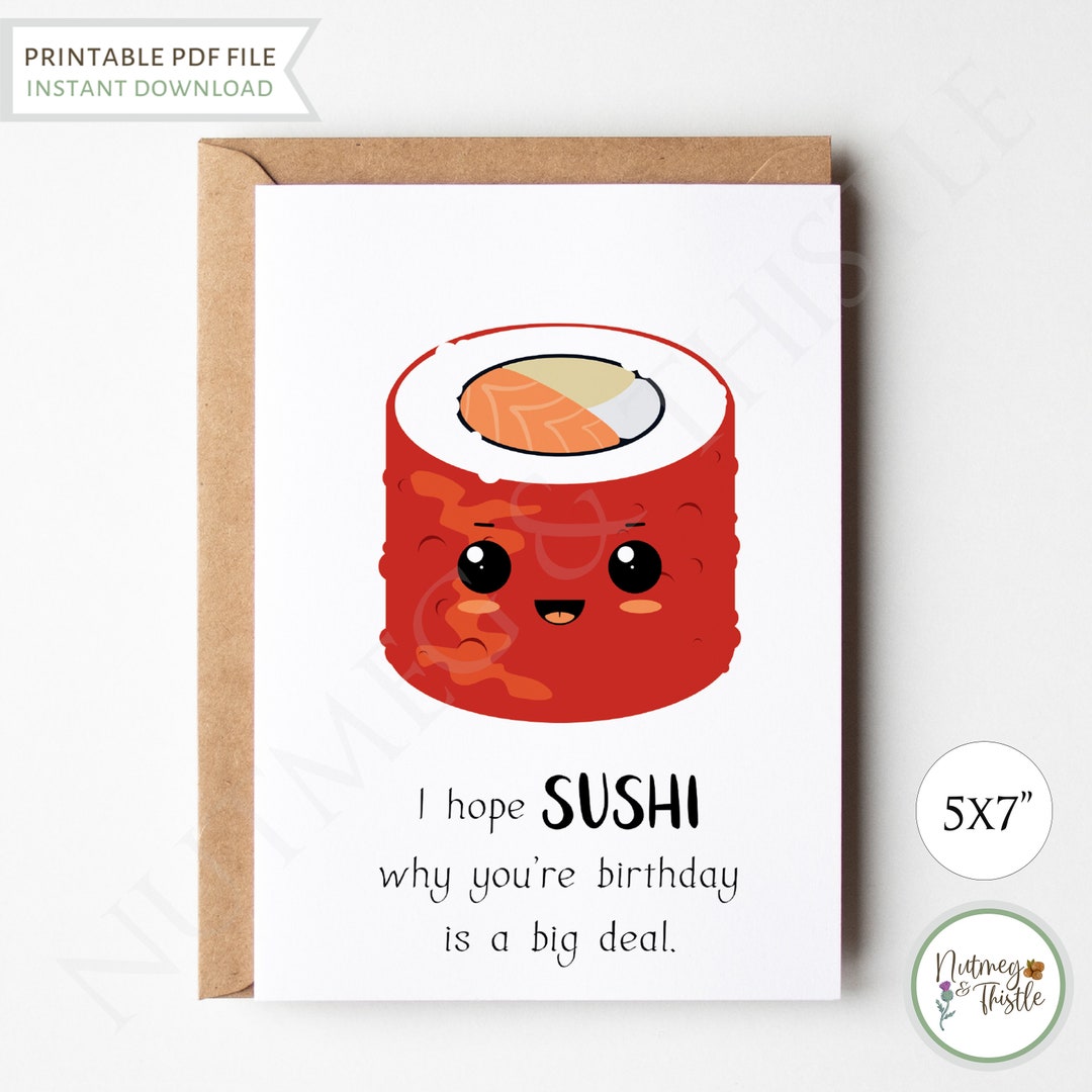 Kawaii Sushi Birthday Card, Cute Sushi Card Daughter Sister Best Friend ...