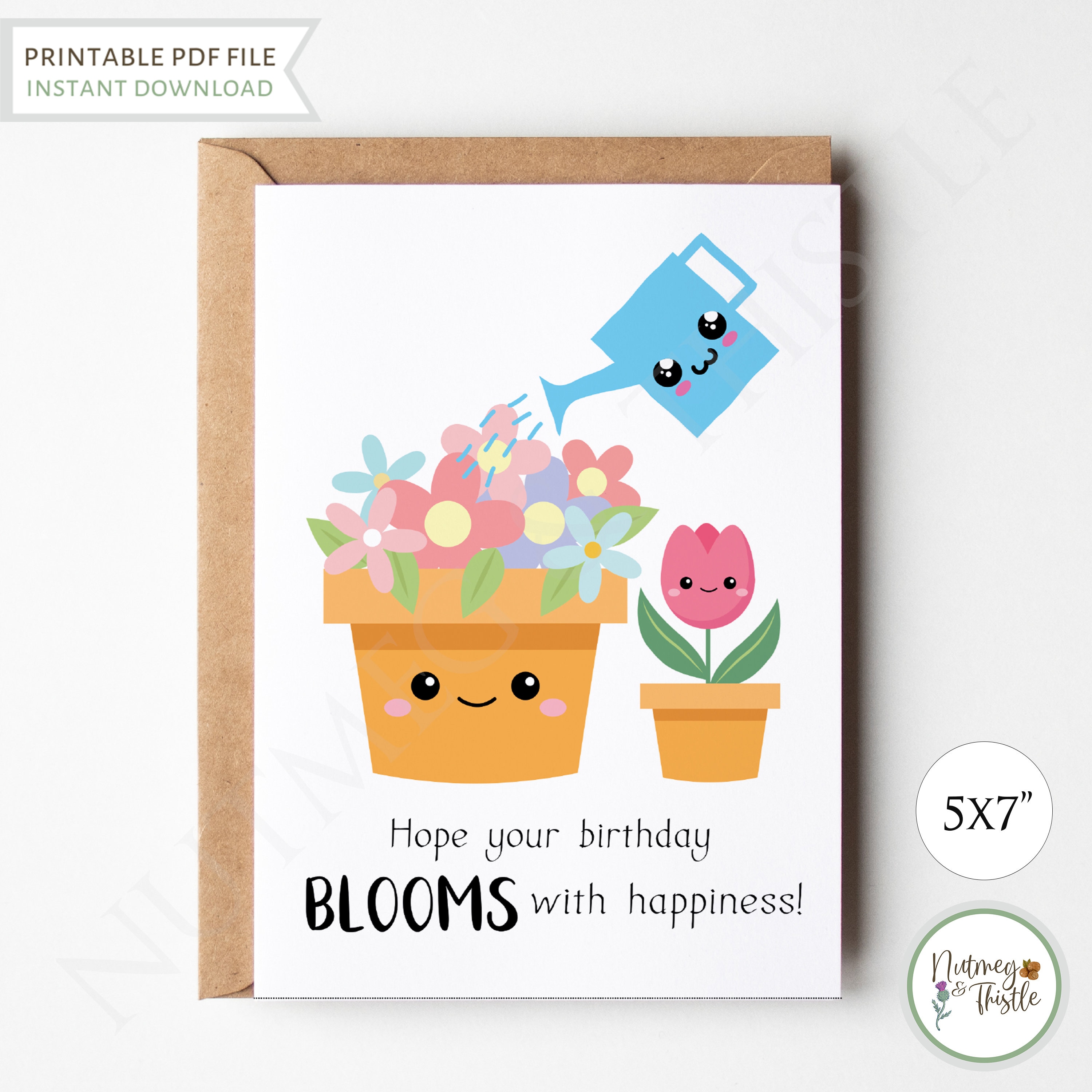 Kawaii Garden Flowers Funny Birthday Card, Wildflower Birthday Gift for ...