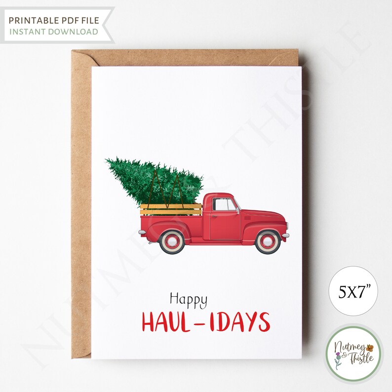 Holiday Truck Card, Red Truck Christmas Tree Funny Holiday Card, Happy ...