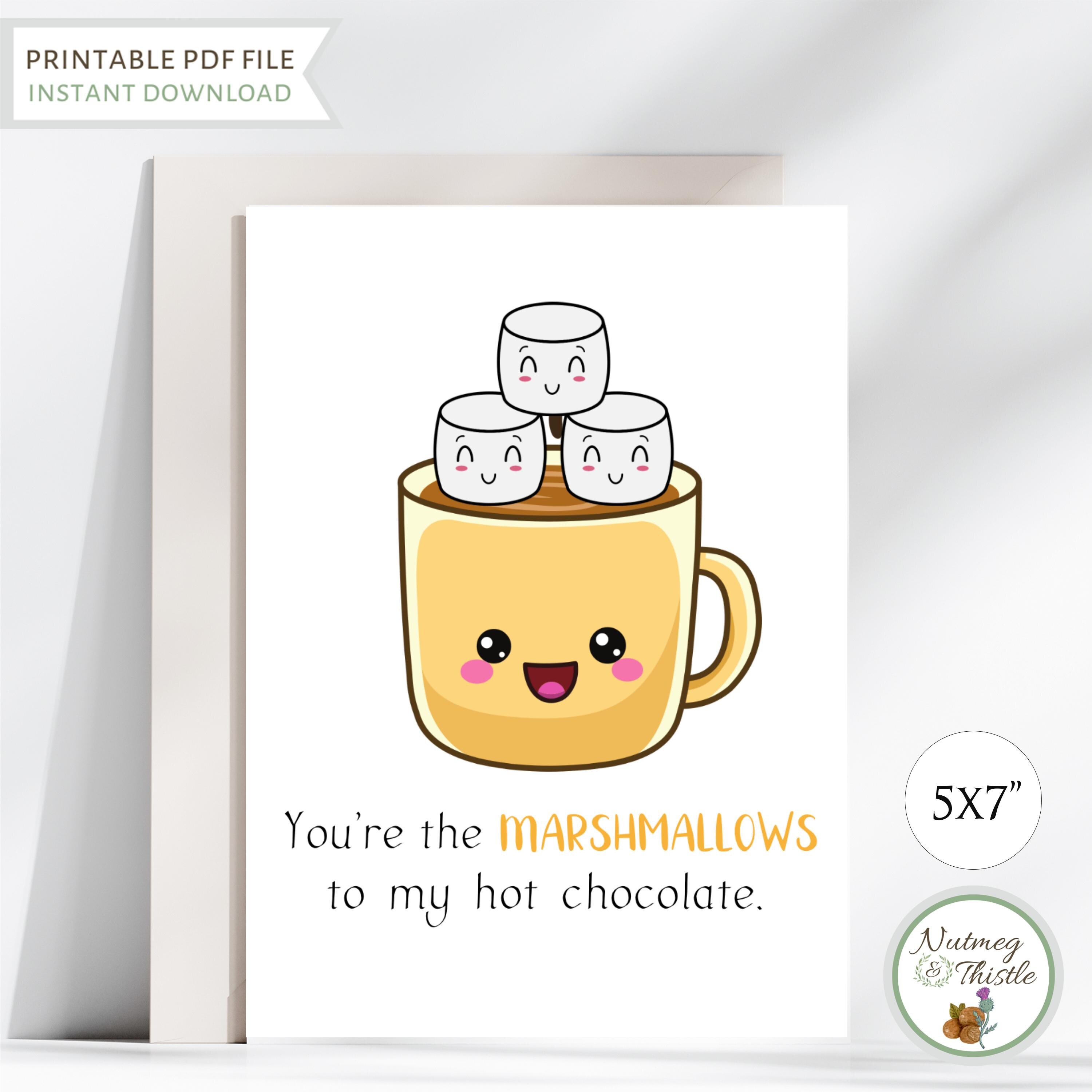 Kawaii Hot Cocoa Printable Anniversary Card, Marshmallow Hot Chocolate ...