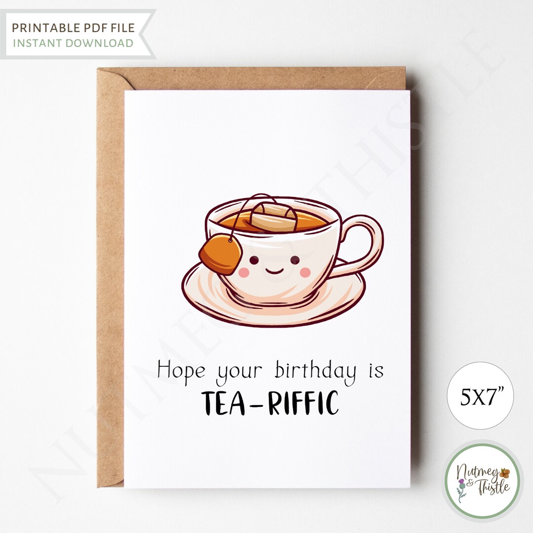 Kawaii Tea Cup and Saucer Funny Birthday Card, Cute Tea Lovers Funny ...
