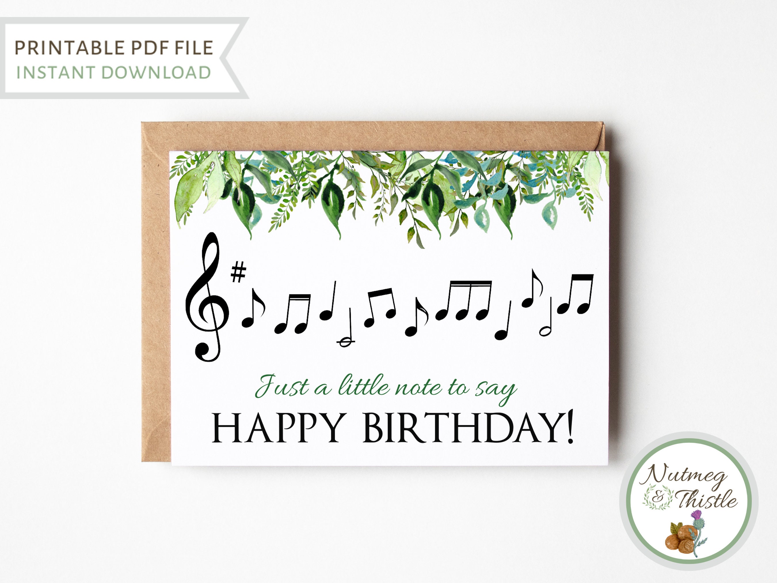 Music Birthday Card, Teacher Music Student Gift Printable Greeting Card ...