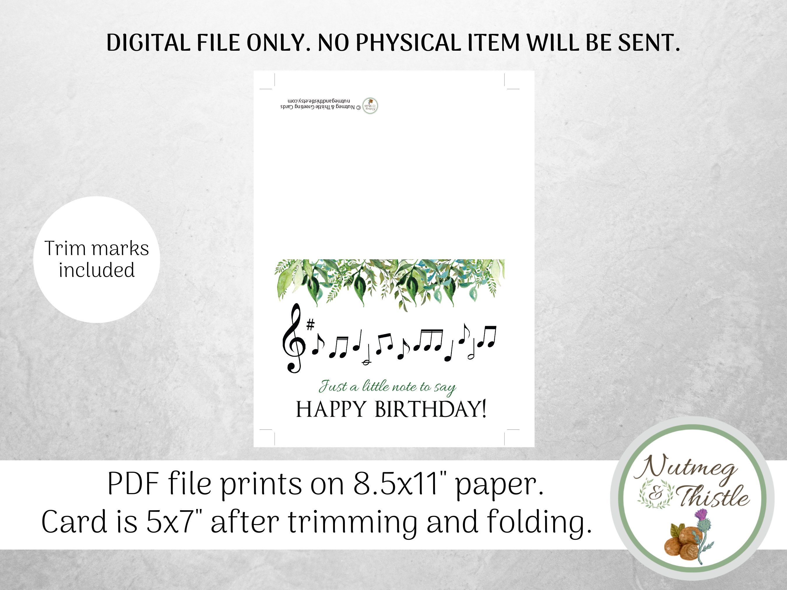 Music Birthday Card, Teacher Music Student Gift Printable Greeting Card ...