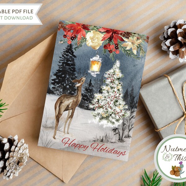Deer Christmas Card - Etsy