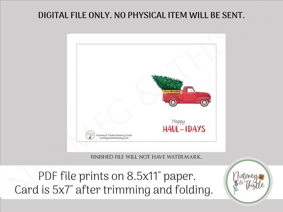 Holiday Truck Card, Red Truck Christmas Tree Funny Holiday Card, Happy ...