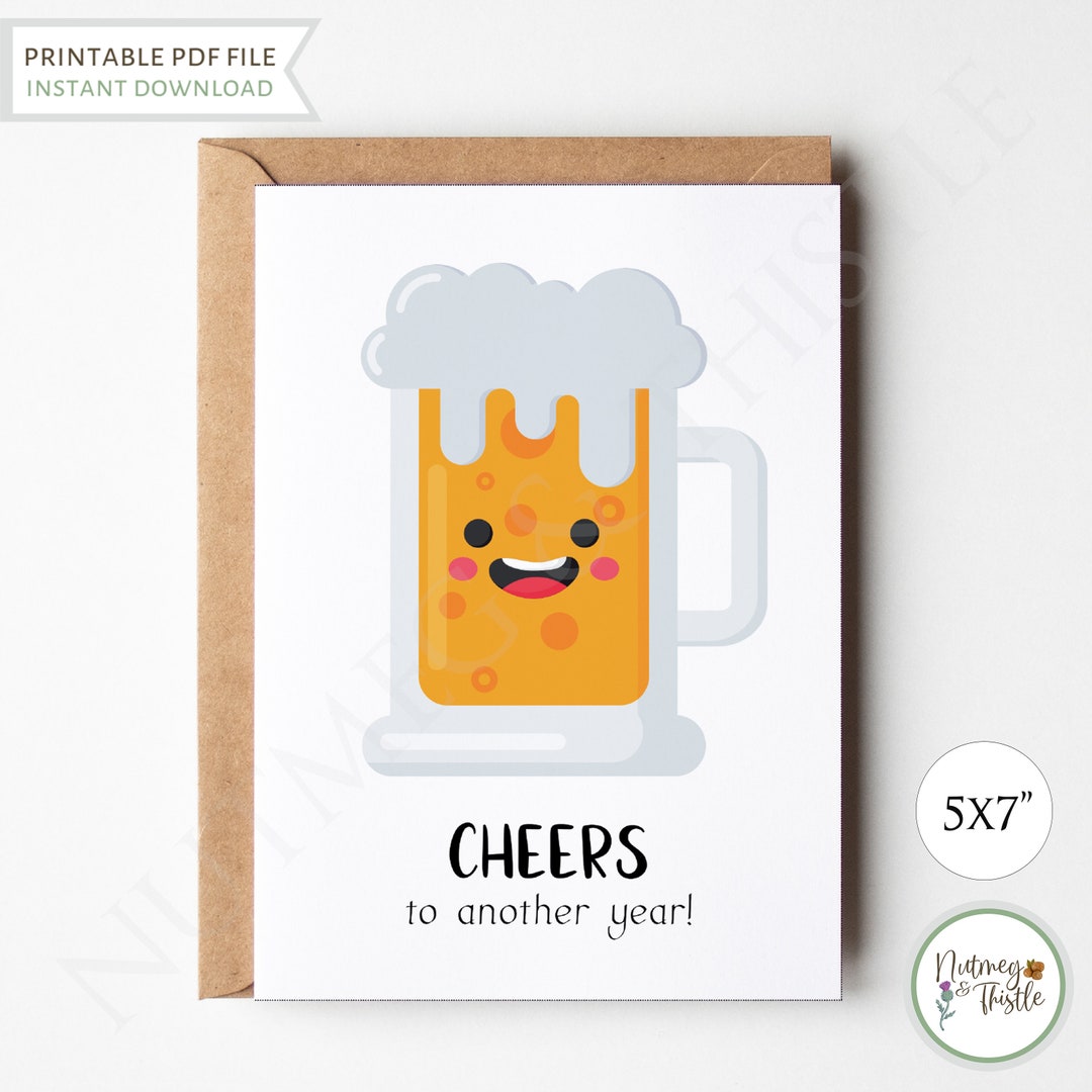 Kawaii Beer Funny Birthday Card, Cheers and Beers Husband Dad Boyfriend ...