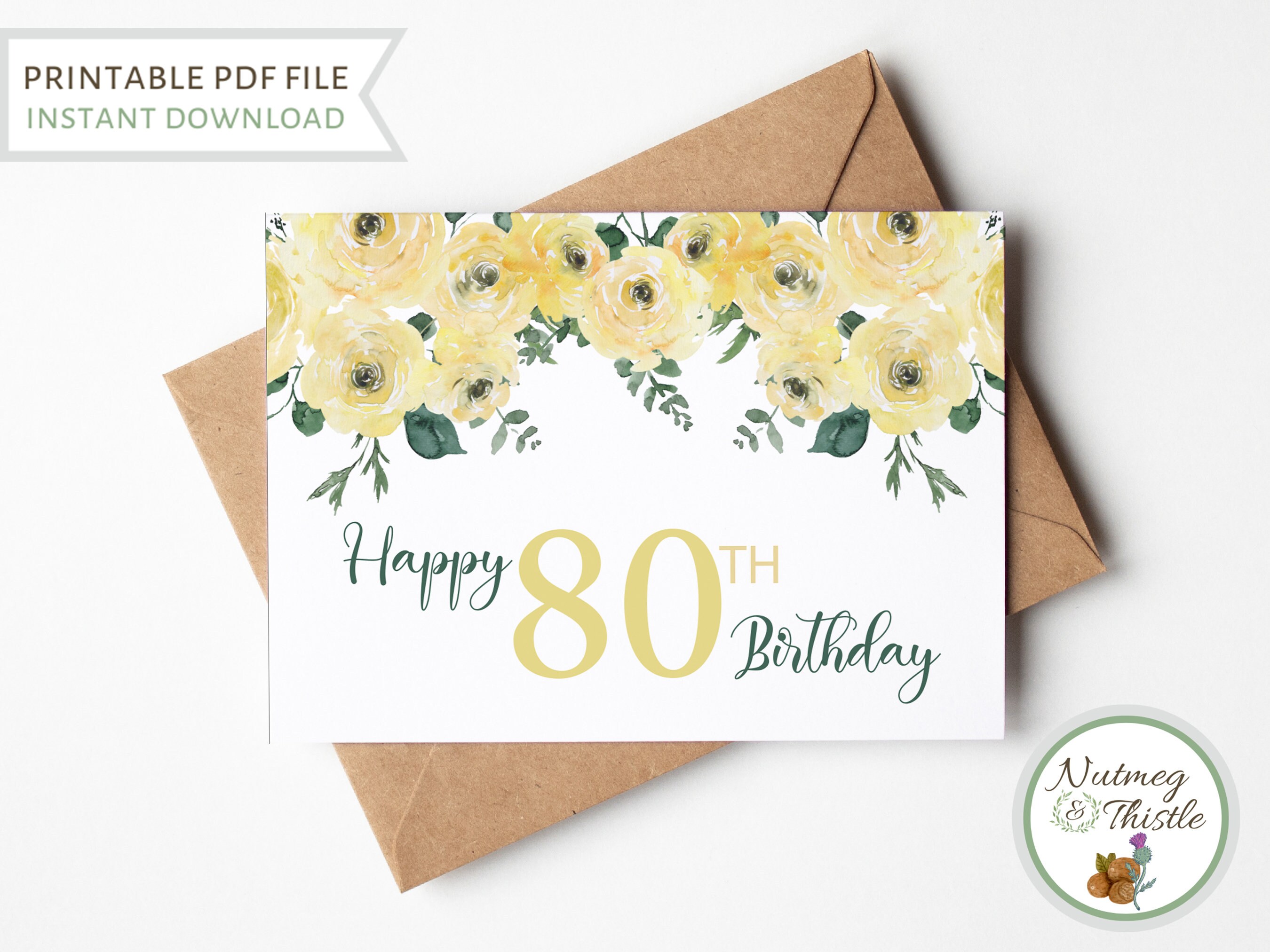 Yellow Flowers 80th Birthday Card, Grandma Mom 80th Birthday Floral ...