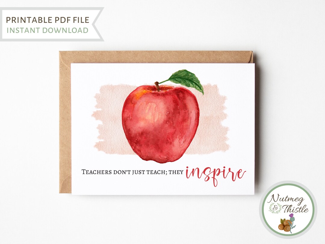Apple Teacher Appreciation Card Printable, End of Year Teacher Gift ...