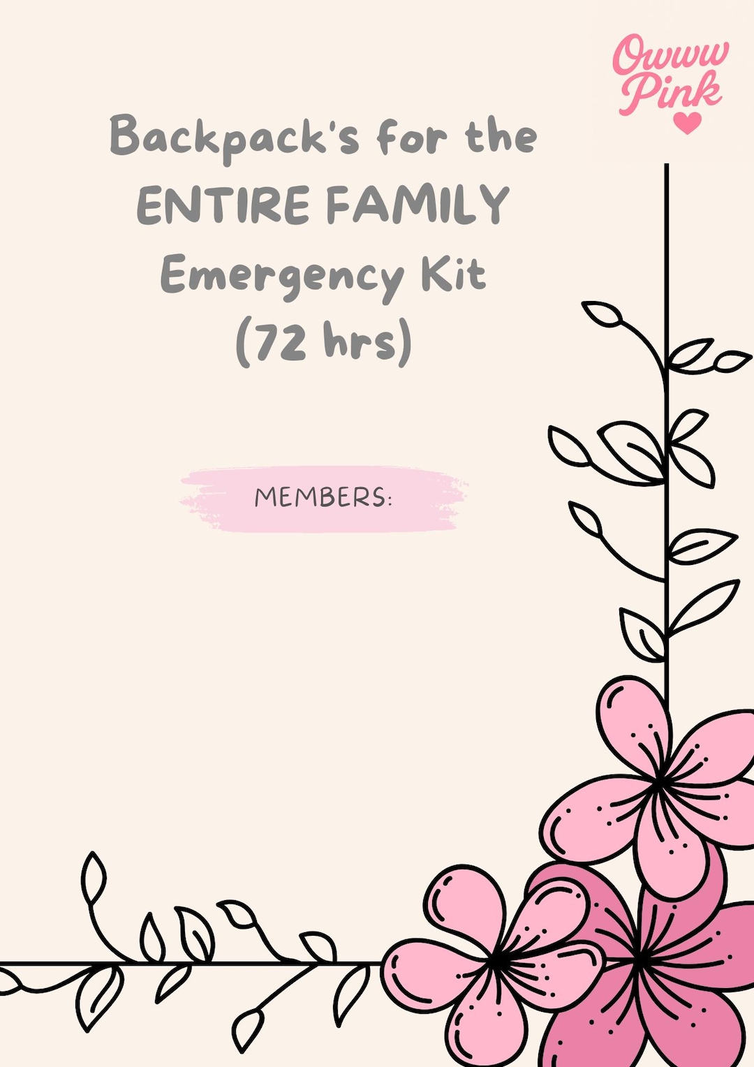72-hour Family Emergency Kit | Digital Backpack Checklist ...