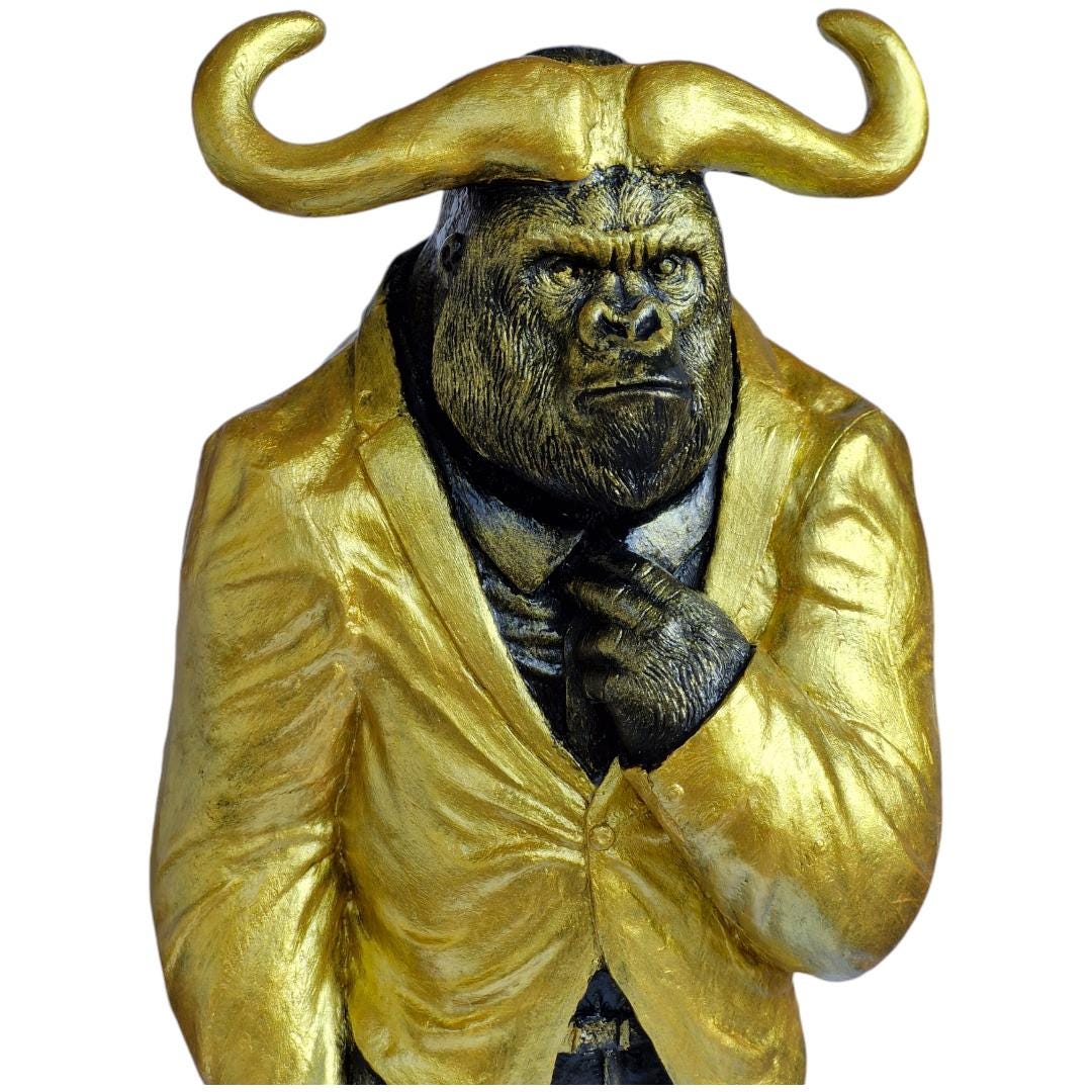 Unique Gorilla Statue With Horns in Gold Shiny Glitter Tuxedo Smokin ...