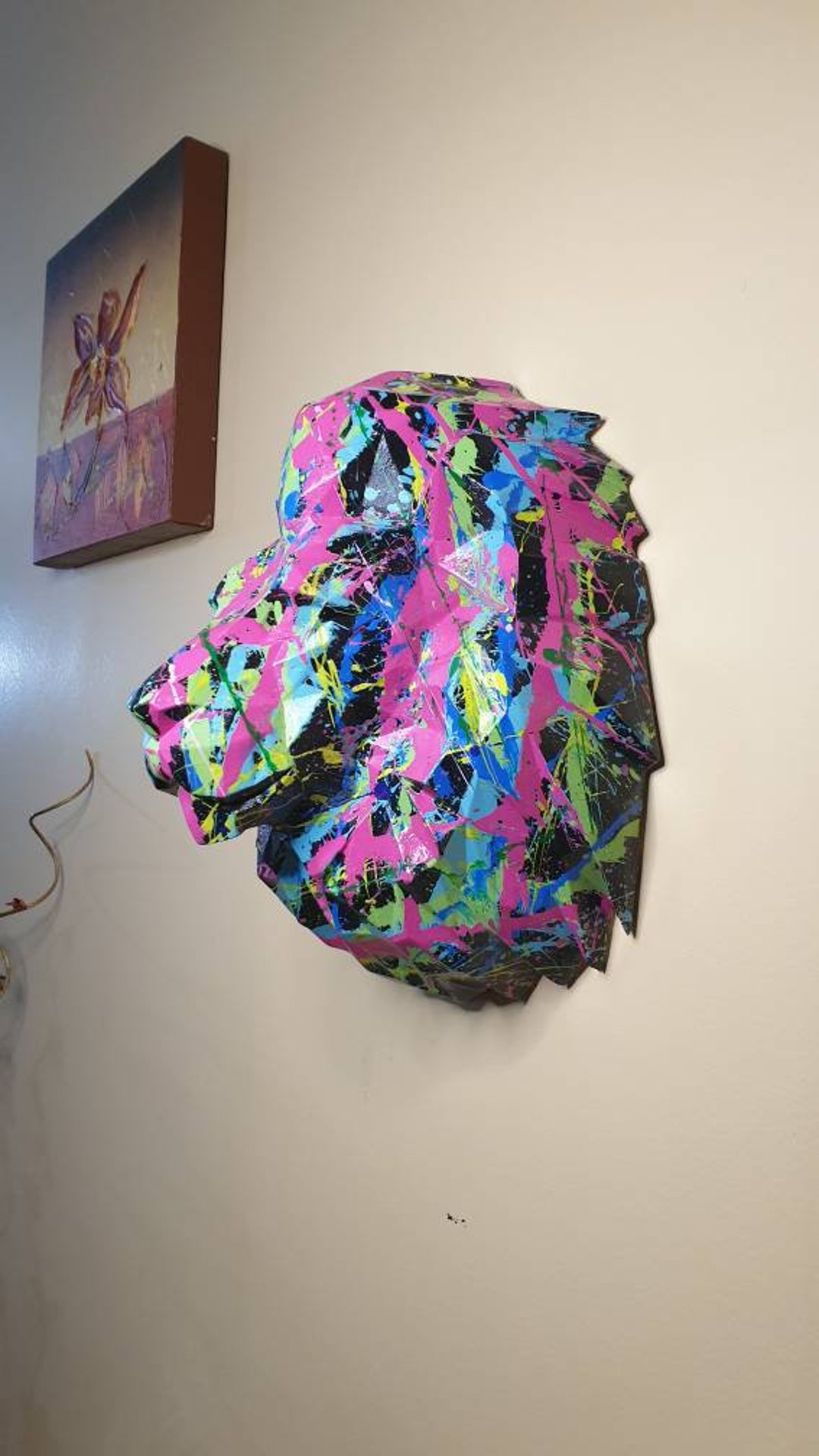 14 Inch Large Faux Cubic Lion Head Wall Decor,eclectic Pop Art Wallart ...