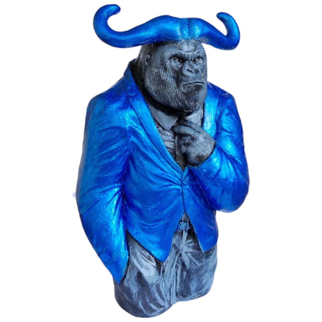 Handcrafted Horned Gorilla Statue in Blue Shiny Glitter Tuxedo,eclectic ...