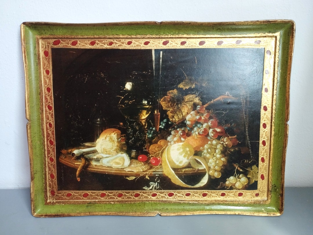 Large Vintage 80s Florentine Decorative Tray. Wooden Traditional ...