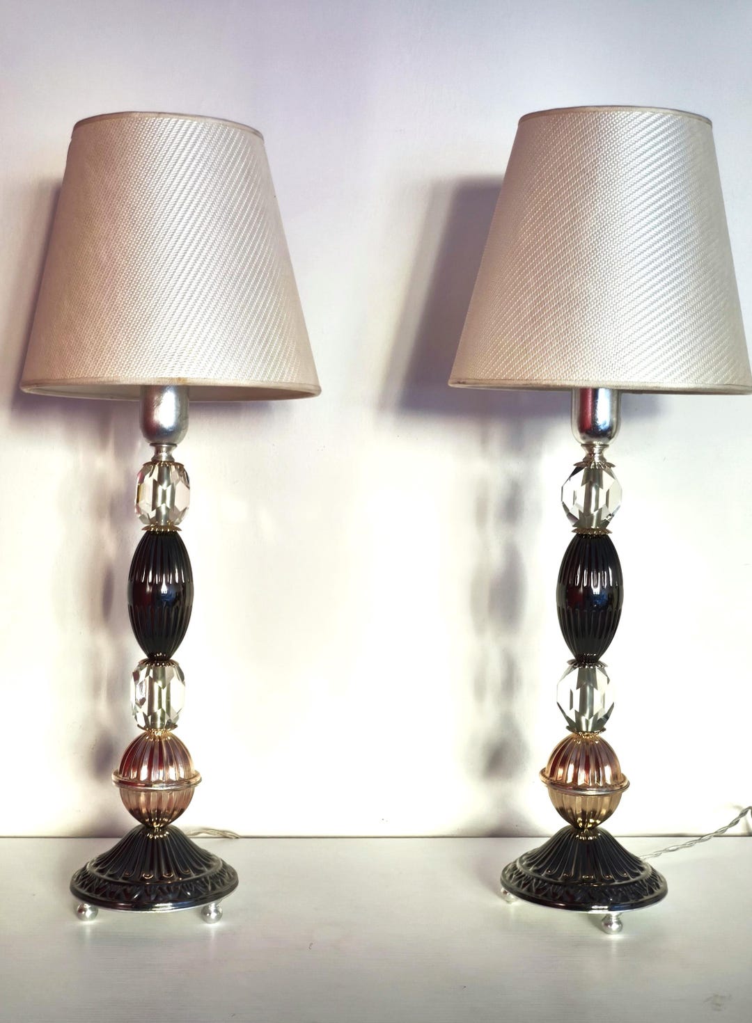 Pair of Elegant Tall Table Lamps – Tuscan Classic Design, Silver ...